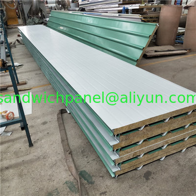 rock wool sandwich panel cover with 0.426mm lotus green steel up and orange peel steel down