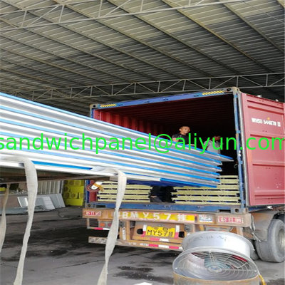 blue color 50mm thickness 11.9m long rock wool sandwich panel for warehouse