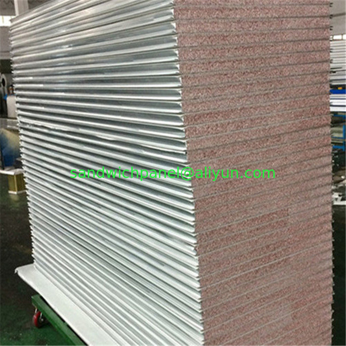 zinc aluminum double steel sheet 50mm TPS sandwich panel with grey white color