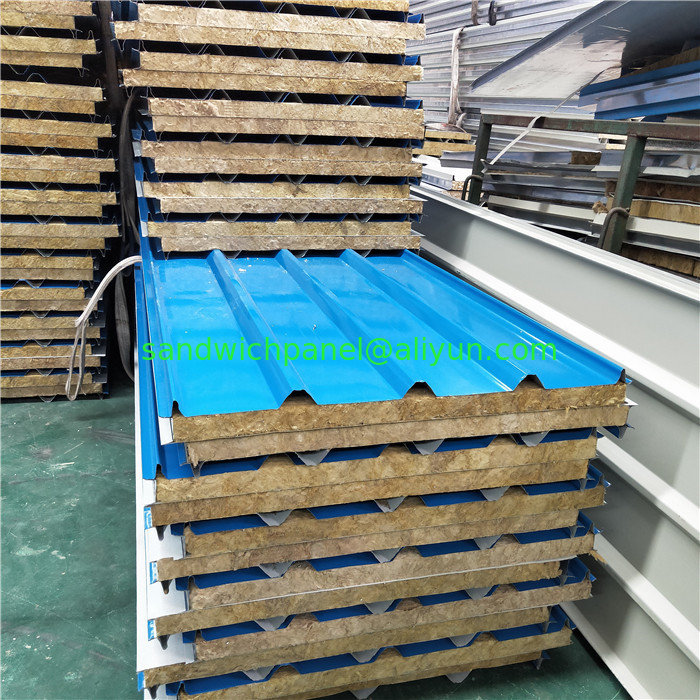RAL 5015 color corrugated 50mm rock wool sandwich roof panel for factory building