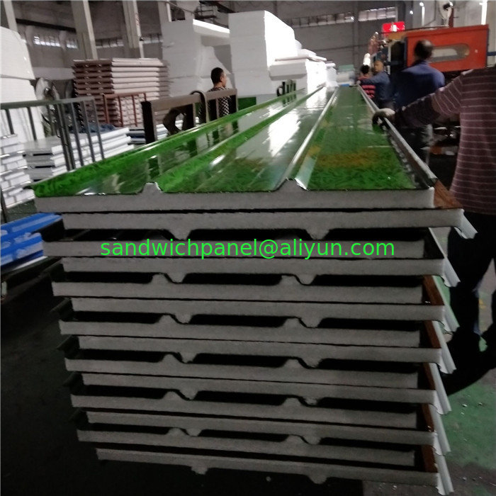 prefab house eps sandwich roof panel with 0.426mm green grass steel sheet up