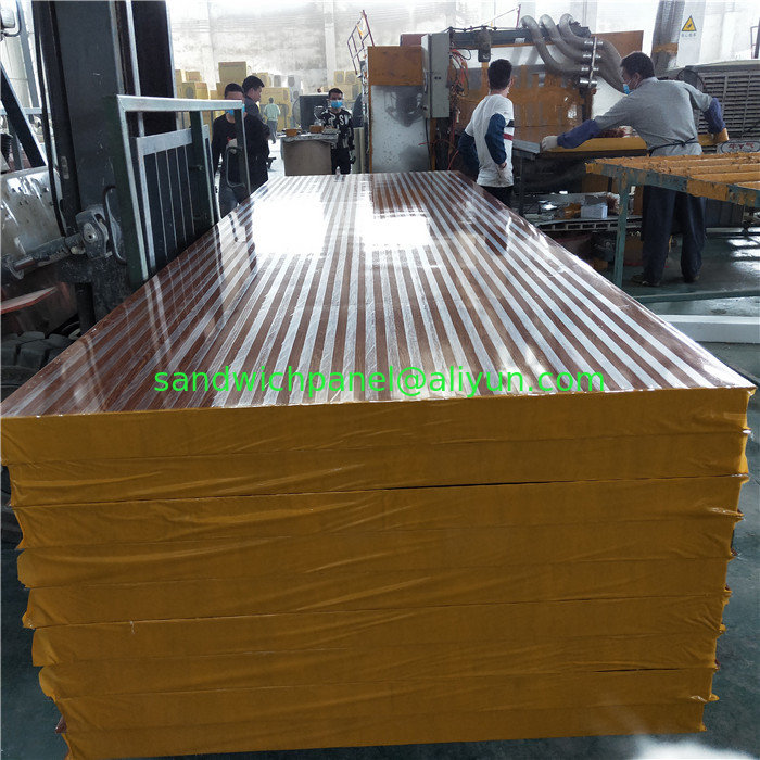 75mm lightweight rock wool sandwich wall panel with 0.426mm wood grain steel and film both side