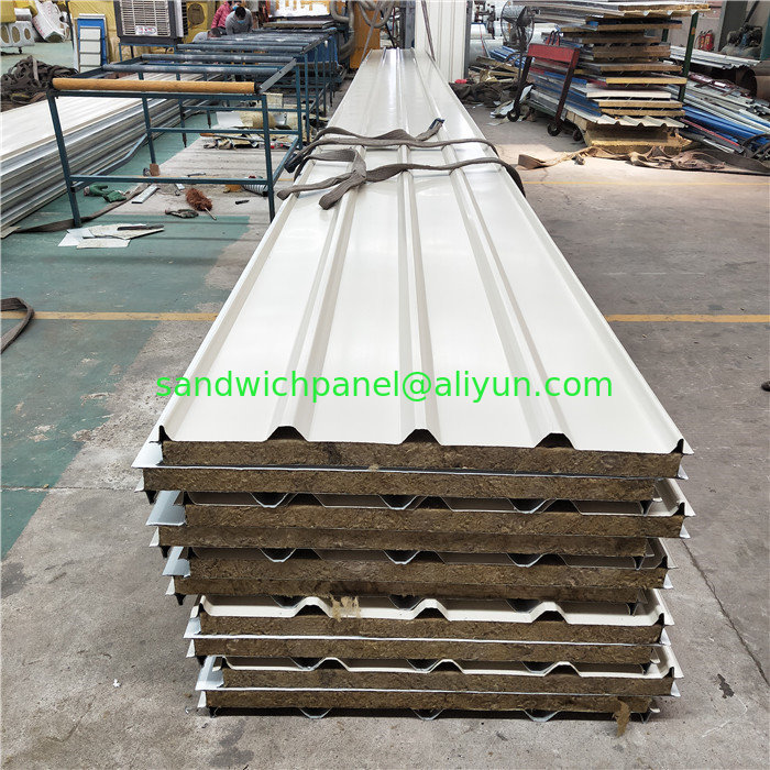 50mm ivory white 960mm fireproof rock wool sandwich insulated roof panels for steel structure buildings