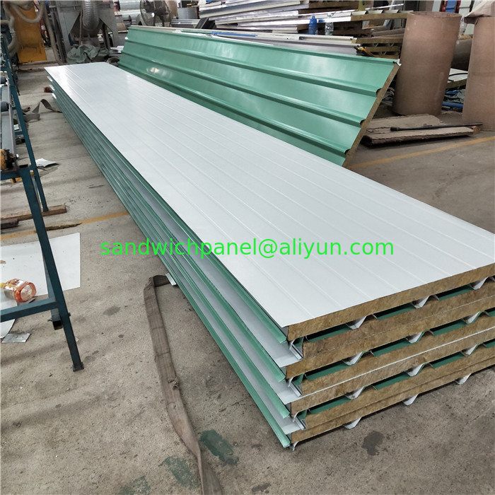 fast assemble light weight color steel rock wool sandwich panel for wall and roof