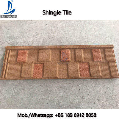 Flat Roof Tile Zinc-Aluminium Stone Coated Steel Shingles Materials 0.45mm Thickness