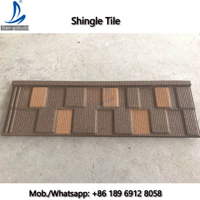 Flat Roof Tile Zinc-Aluminium Stone Coated Steel Shingles Materials 0.45mm Thickness