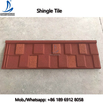 Flat Roof Tile Zinc-Aluminium Stone Coated Steel Shingles Materials 0.45mm Thickness