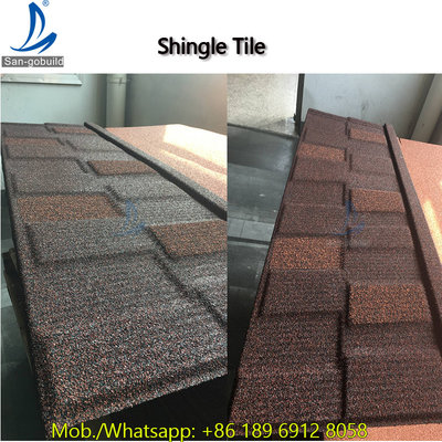 Flat Roof Tile Zinc-Aluminium Stone Coated Steel Shingles Materials 0.45mm Thickness
