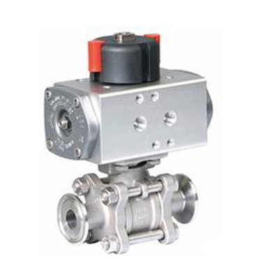 Hygiënisch-sanitaire SS304, SS316L, Ingepaste 3PC, TriklemKogelklep met Pneumatische Actuator
