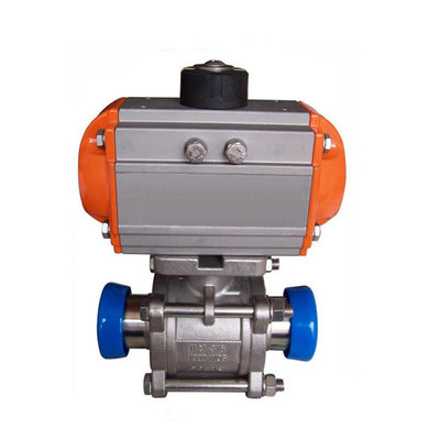 Hygiënisch-sanitaire SS304, SS316L, Ingepaste 3PC, TriklemKogelklep met Pneumatische Actuator