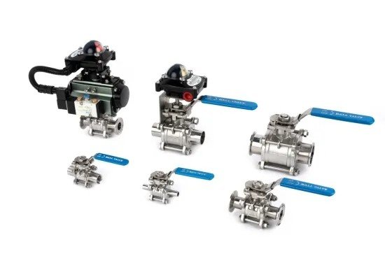 Sanitaire SS304, SS316, CF8M-tri-KlemKogelkleppen, 1000WOG, ISO5211-het Opzetten stootkussen, hefboom