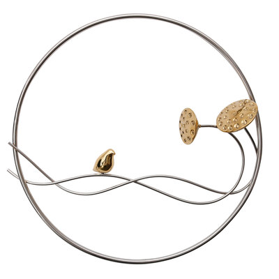 Chinese Symbols Metal Wall Art in Stainless Steel Bird in Tree Wall Decal Lotus for Home Decorations