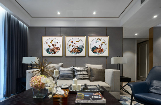 Oriental Metal Canvas Wall Art Decor Sculpture Lotus with Fish wooden framed for Home Decoration DTA-003-1