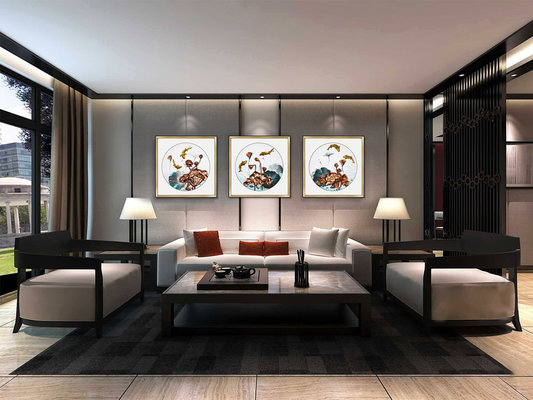 Oriental Metal Canvas Wall Art Decor Sculpture Lotus with Fish wooden framed for Home Decoration DTA-003-1