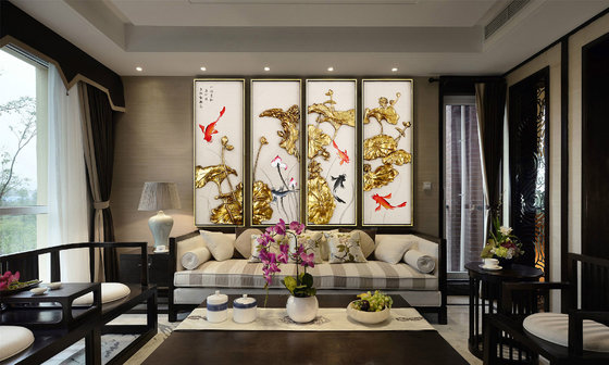 Handmade Asian Metal Wall Art Lotus Flower Iron Framed for Home Decor Set of 4 Panels DTA-009-A