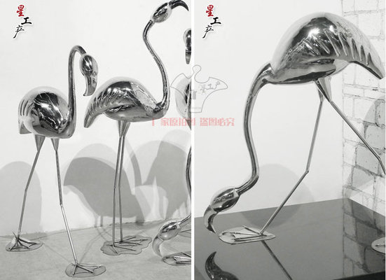Handmade Metal Stainless Steel Sculpture Ornaments of Flamingo Bird for Home Decoration or Garden Decor