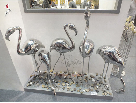 Handmade Metal Stainless Steel Sculpture Ornaments of Flamingo Bird for Home Decoration or Garden Decor