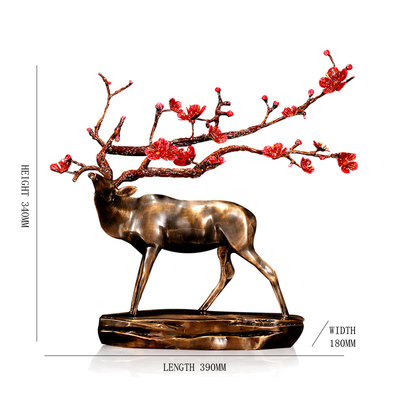 Handmade Creative Abstract Metal Cast Brass Sika Deer Statue with Plum Blossom Collectable Table decorations Sculpture
