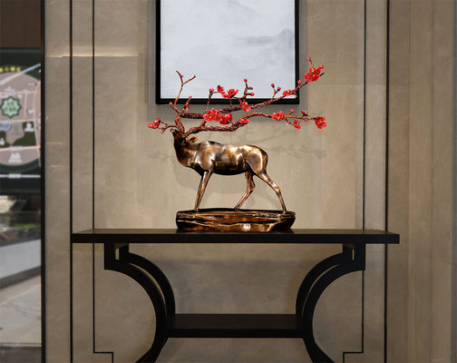Handmade Creative Abstract Metal Cast Brass Sika Deer Statue with Plum Blossom Collectable Table decorations Sculpture