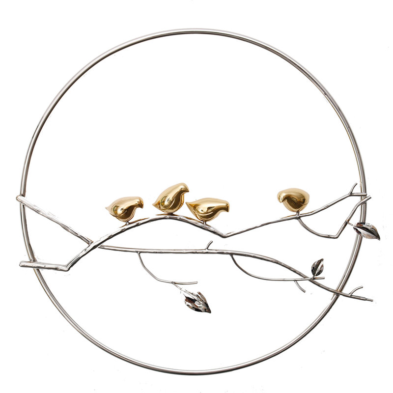 Chinese Symbols Metal Wall Art in Stainless Steel Bird in Tree Wall Decal Lotus of Office for Home Decorations