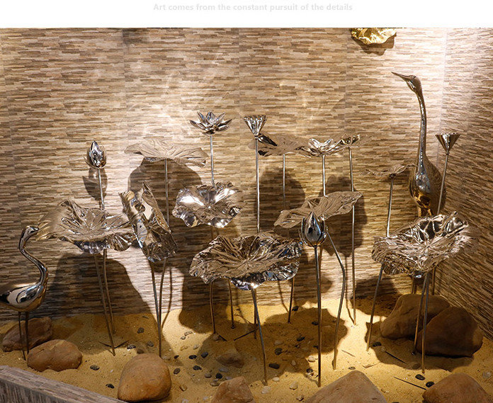 Handmade Metal Stainless Steel Sculpture Ornaments of Lotus Flower for Garden Hotel Indoors and Outdoors
