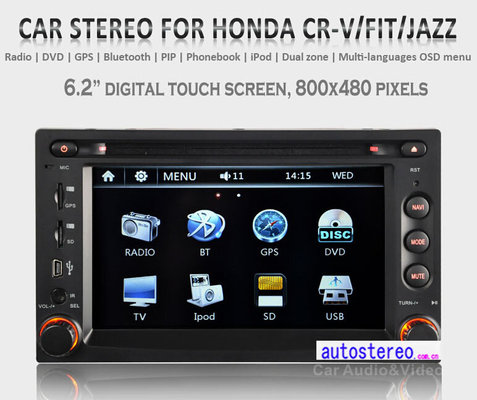 Bluetooth Touch Screen 6.2'' Car Stereo Honda Sat Nav DVD with SD USB Dual Zone
