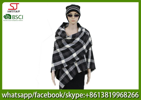239g140*140cm100%Acrylic woven plaid poncho Hot sale high quality factory  keep warm jacquard fashion scarf