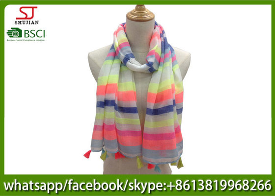 Chinese factory colorful yarn stripe spring summer thin tassel scarf 100% Polyester 50*160cm sun protection