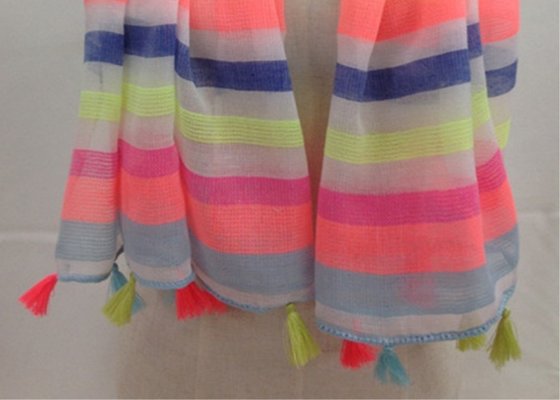 Chinese factory colorful yarn stripe spring summer thin tassel scarf 100% Polyester 50*160cm sun protection