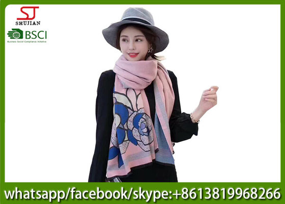 China supplier large flower jacquard wool feel long scarf 70*180cm 35% wool 65%Acrylic neckerchief top fachion pashmina