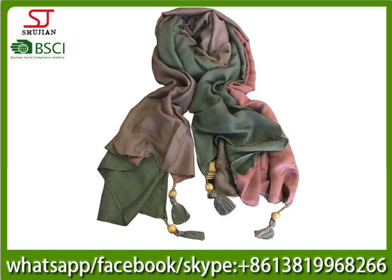 Chinese supplier two side wooden bead tassel spring summer thin tassel scarf  90*185cm 190g 100%polyester shawl exporter