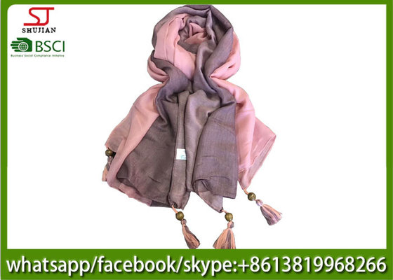 Chinese supplier two side wooden bead tassel spring summer thin tassel scarf  90*185cm 190g 100%polyester shawl exporter