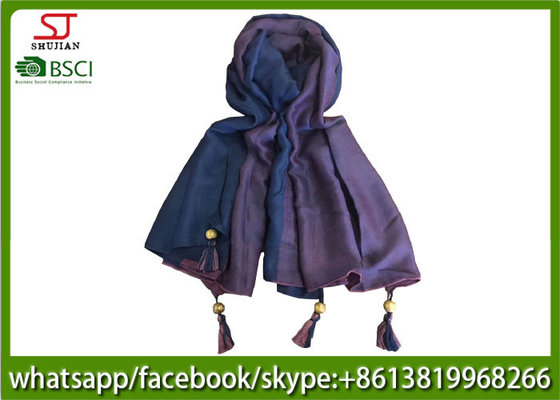 Chinese supplier two side wooden bead tassel spring summer thin tassel scarf  90*185cm 190g 100%polyester shawl exporter