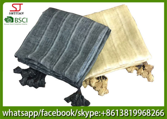 Chinese supplier spring summer thin tassel scarf  100*190cm 125g 50%linen 50%cotton shawl exporter