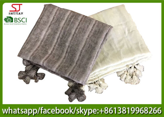 Chinese supplier spring summer thin tassel scarf  100*190cm 125g 50%linen 50%cotton shawl exporter