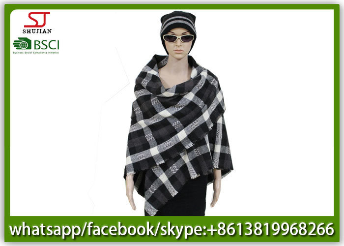 Woven plaid tassel poncho 239g140*140cm100%Acrylic best price high quality direct factory supply BSCI keep warm