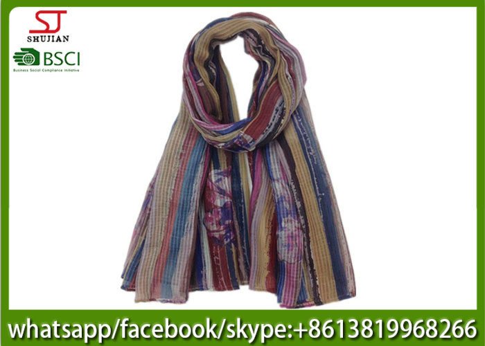 China supplier stripe mini flower print scarf 100% Polyester  100*200cm shawl sun protection factory direct supply