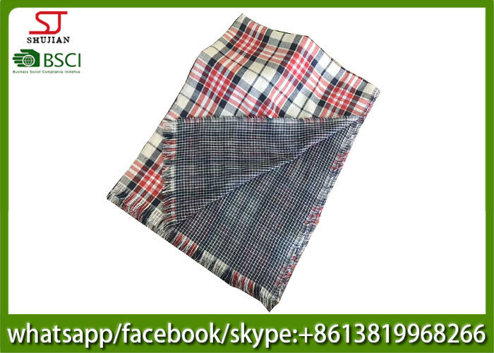 Chinese supplier frayed plaid grid two side summer spring  thin tassel scarf  70*190cm 150g 100%polyester shawl exporter