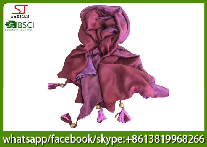 Chinese supplier two side wooden bead tassel spring summer thin tassel scarf  90*185cm 190g 100%polyester shawl exporter