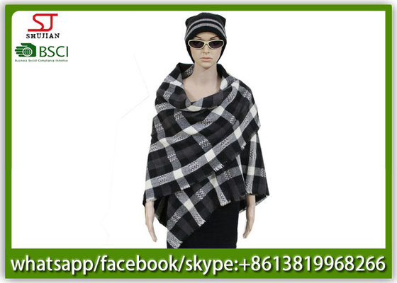 Woven plaid tassel poncho 239g140*140cm100%Acrylic best price high quality direct factory supply BSCI keep warm
