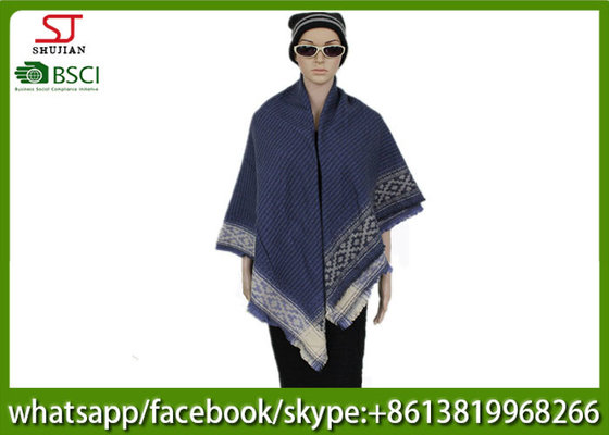 260g 128*128cm 100%Acrylic Woven navy jacquard stripe poncho factory  keep warm fashion match clothes scarf