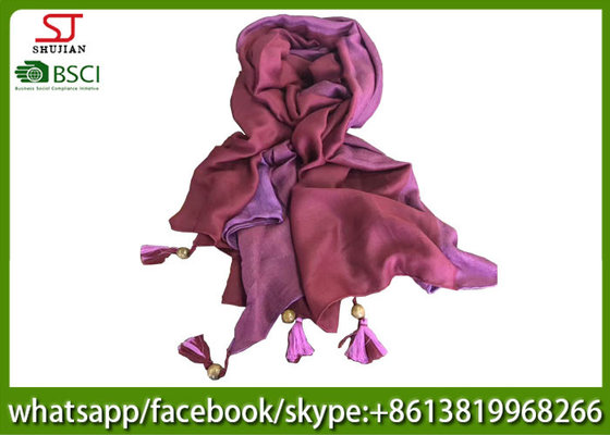 Chinese supplier two side wooden bead tassel spring summer thin tassel scarf  90*185cm 190g 100%polyester shawl exporter