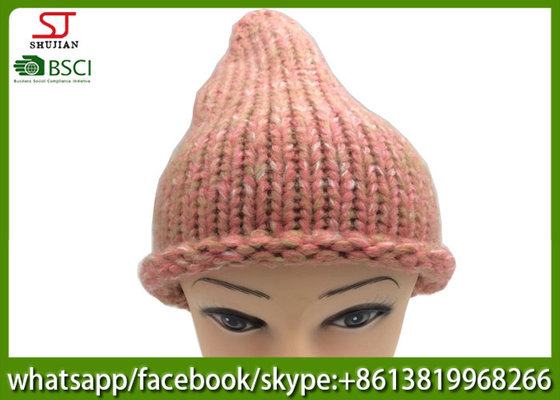 Chinese manufactuer winter knitting hat  cap with brim beanie 100g 23*27cm 100%Acrylic keep warm