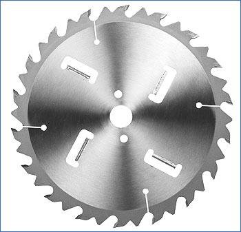 carbide multiple blade saw cutting wood with 4 scraping grooves knife blade