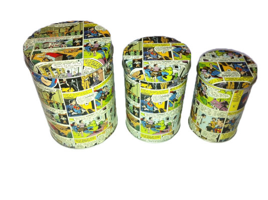 Printed Tinplate Round Tin Candy Containers For Popcorn / Spices Storage