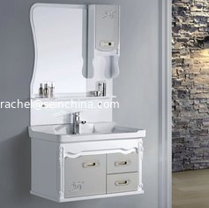 China PVC bathroom vanity / wall cabinet / hanging cabinet / walnut color for bathroom supplier