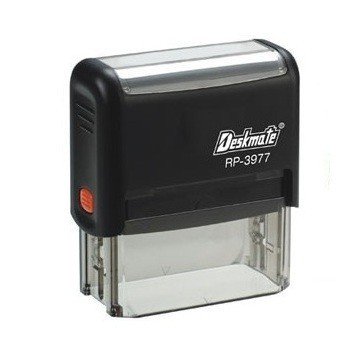 Black Deskmate rectangle Monogram and Large message self inking rubber stamps
