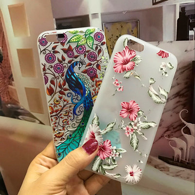 2017 New Gifts Series High Quality 3D Relief Painted Pattern Butterfly flower clear transparent tpu phone case for iphon