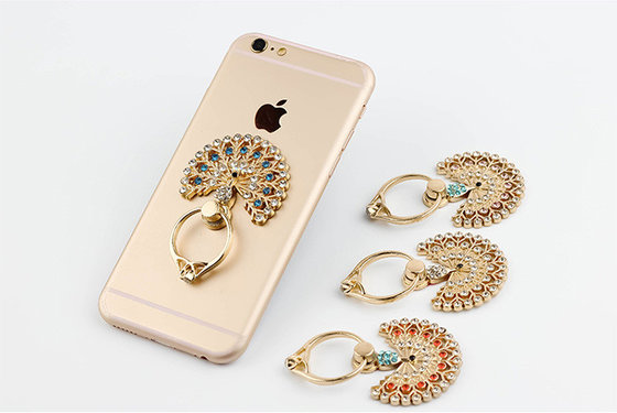 2017 Gifts Cute Universal Metal 360 degrees rotation peacock metal diamond sucker finger phone ring holder for iPhone6 7