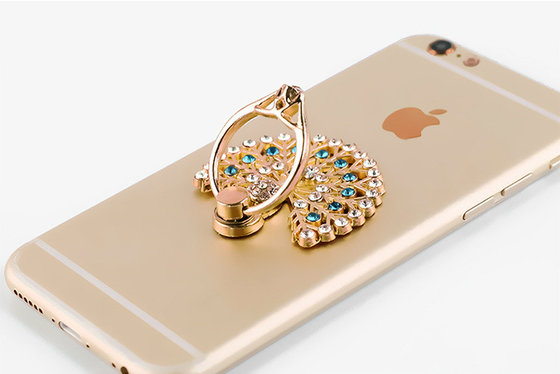 2017 Gifts Cute Universal Metal 360 degrees rotation peacock metal diamond sucker finger phone ring holder for iPhone6 7
